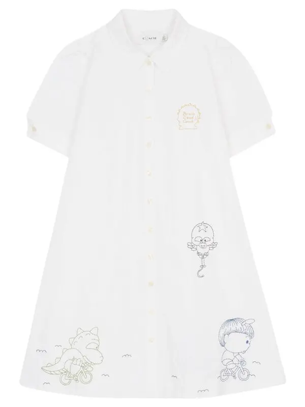 BRAIN DEAD X Coach Embroidered Shirt Dress - White