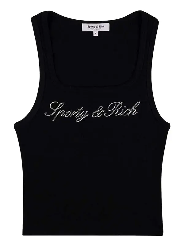 SPORTY & RICH Logo Embellished Tank - Black