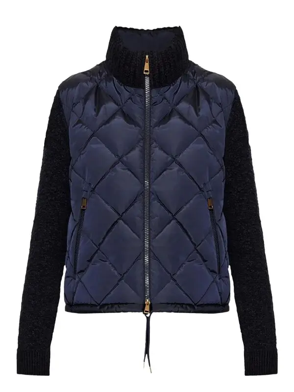 Moncler Quilted Cardigan With Ribbed Details - Black