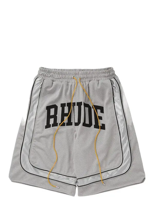 Rhude Baggy Mesh Collegiate Logo Shorts - Grey