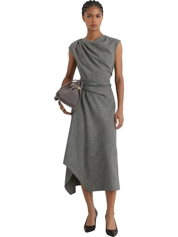 REISS Clara Petite Wool-blend Check Tailored Midi Dress - Grey