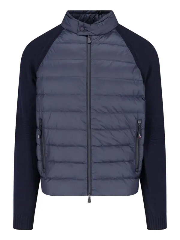 Moncler Padded Virgin Wool Cardigan With Hood - Blue