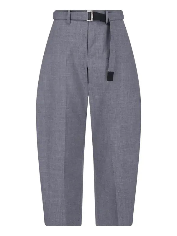 Sacai Tailored Belted Wide-leg Trousers - Gray