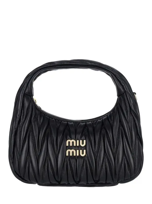 Miu Miu Quilted Lambskin Hobo Bag - Black