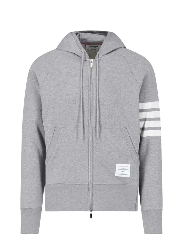 Thom Browne 4-bar Zip Hoodie - Gray