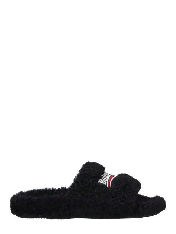 Balenciaga Furry" Teddy-effect Fabric Slides - Black