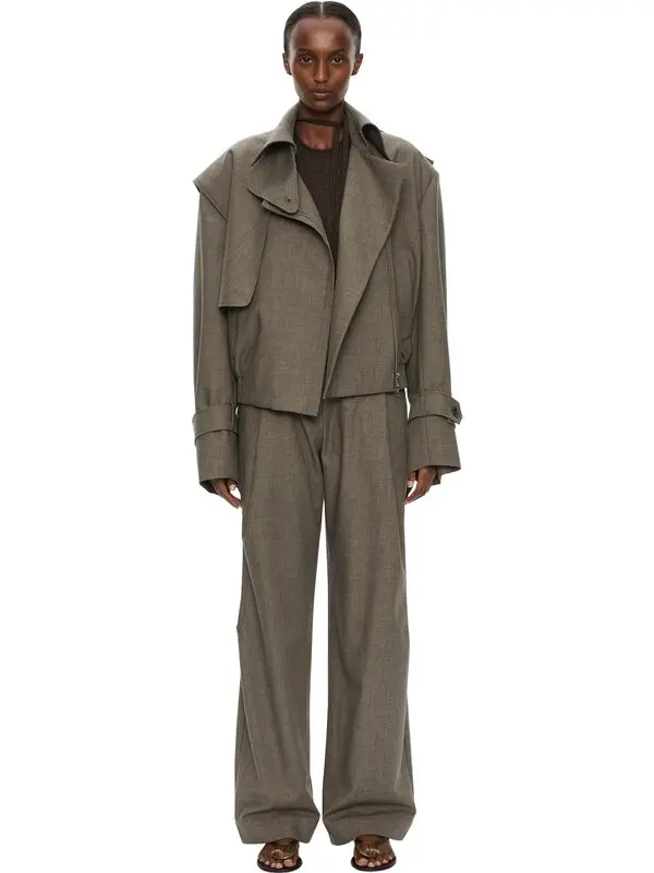 Christopher Esber Cropped Trench Bomber Jacket In Wool Suiting - Grey