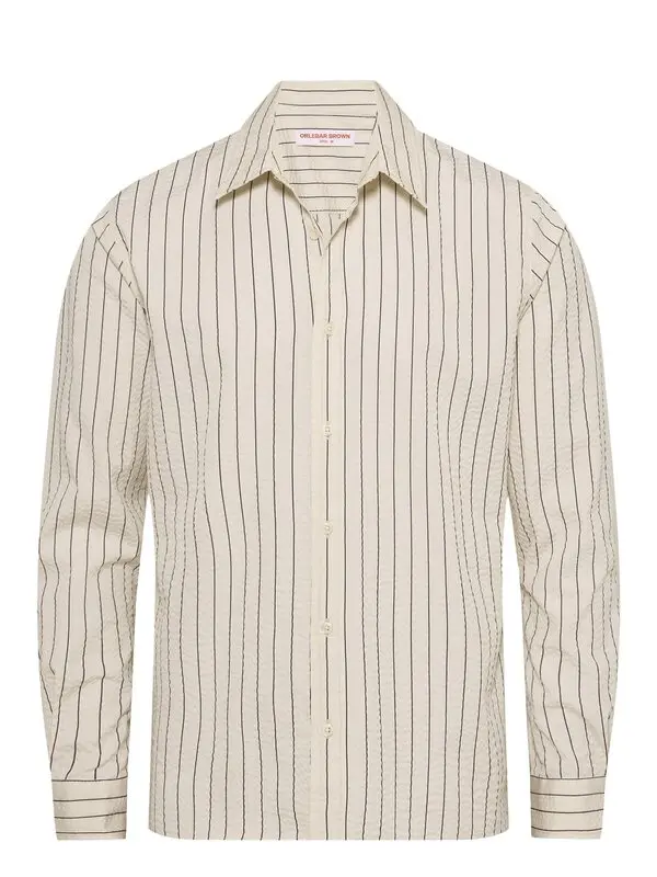 Orlebar Brown Seersucker Stripe Shirt - Latte/night Iris