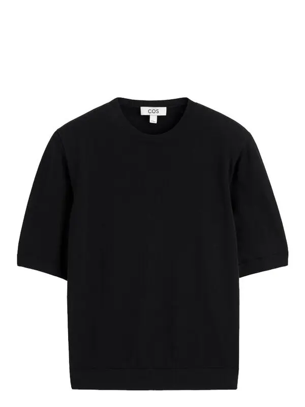 Cos Sculpted-shoulder Silk-cotton T-shirt - Black