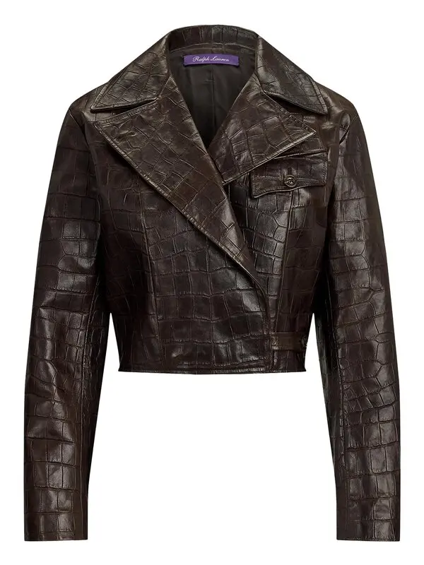 Ralph Lauren Croc-print Leather Moto Jacket - Brown