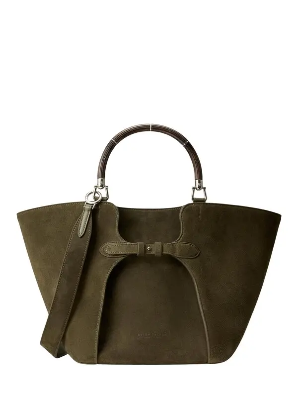 Ralph Lauren Suede Tote Bag With Wooden Top Handles - Brown