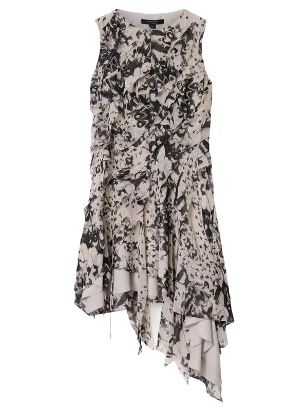 ALLSAINTS Ruffled Asymmetric Midi Dress - White
