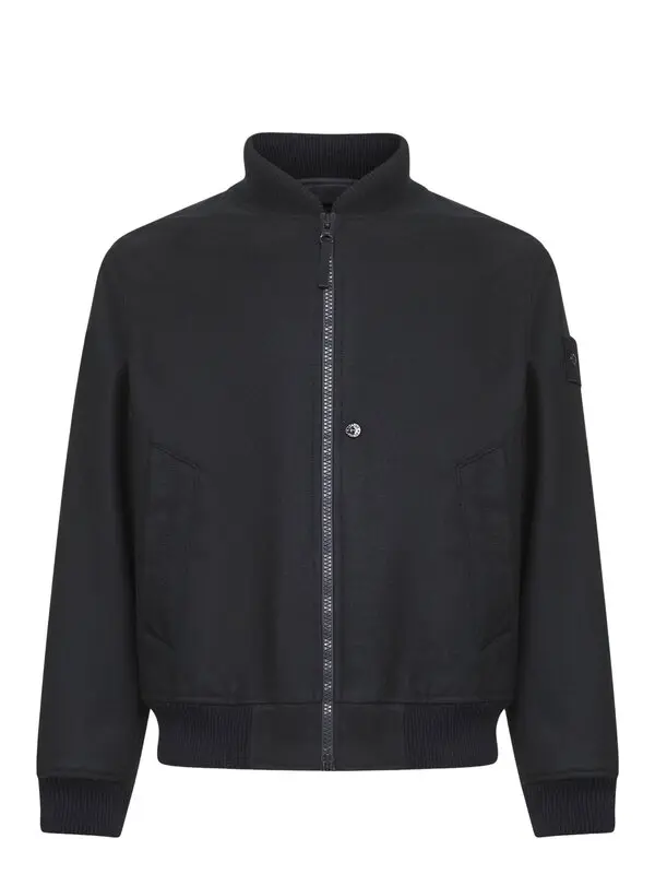 Stone Island Logo Patch Zip-up Bomber Jacket - Blue