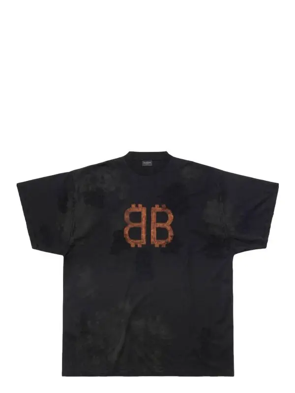 Balenciaga T-shirt Crypto Oversize In Nero Délav - Black