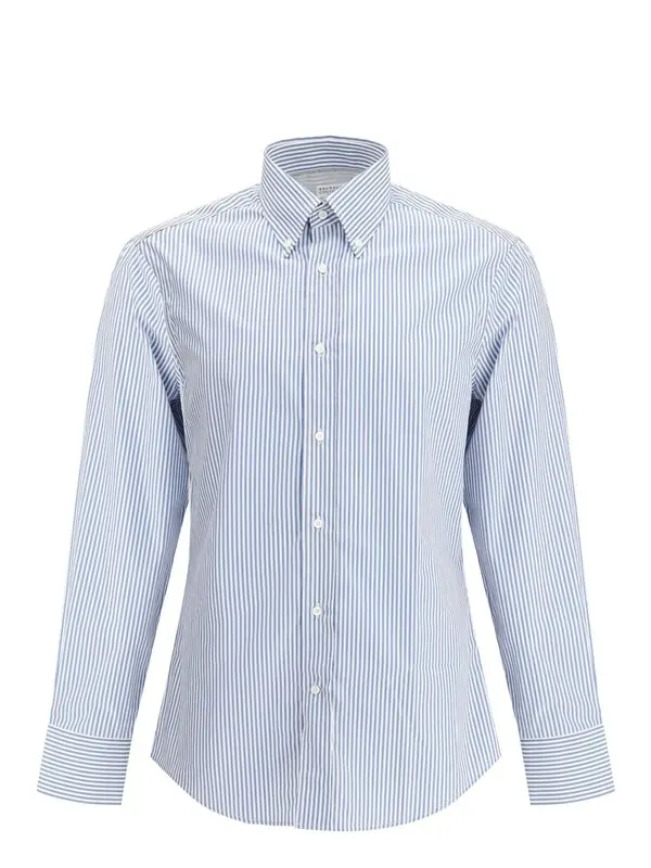 Brunello Cucinelli Striped Poplin Shirt - White