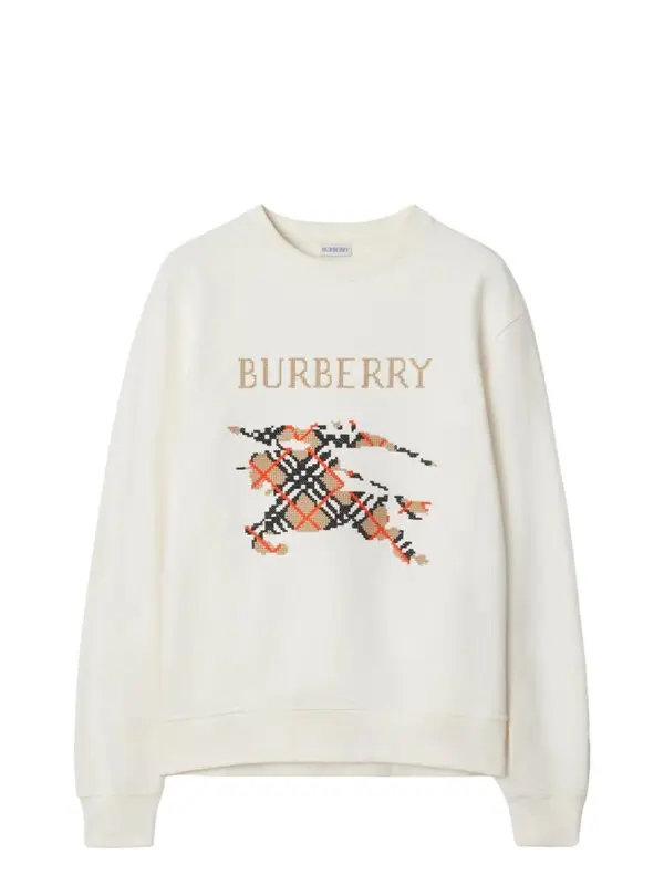Burberry Logo Embroidered Checked Sweatshirt - Chalk