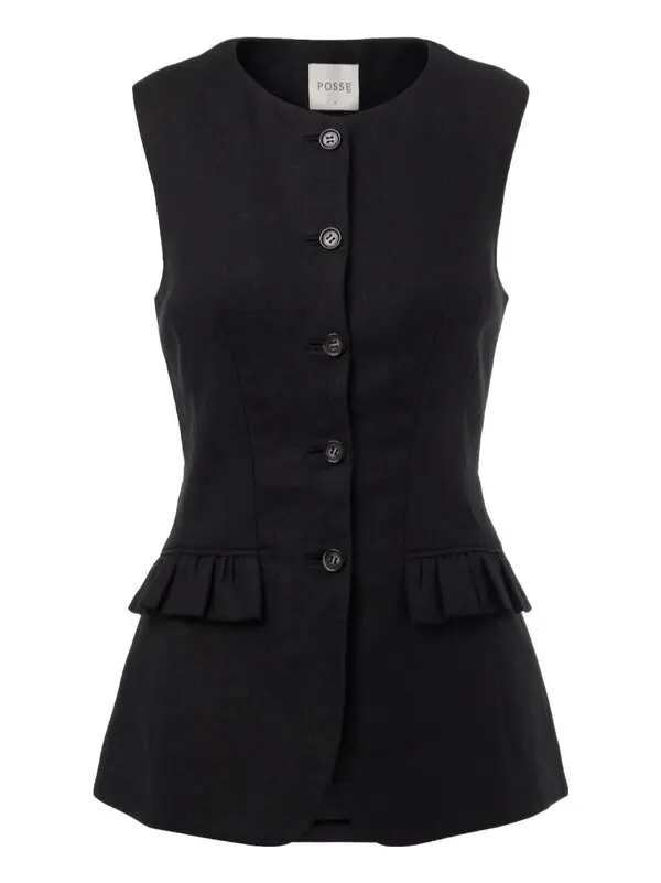 Posse Sleeveless Vest With Ruffle Detail - Black