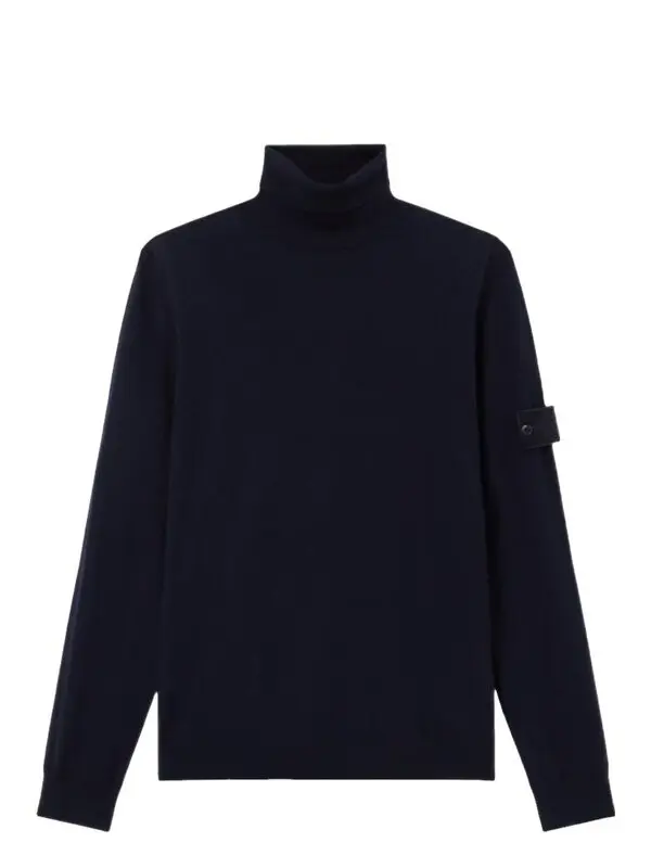 Stone Island Logo Patch Roll-neck Jumper - Blue