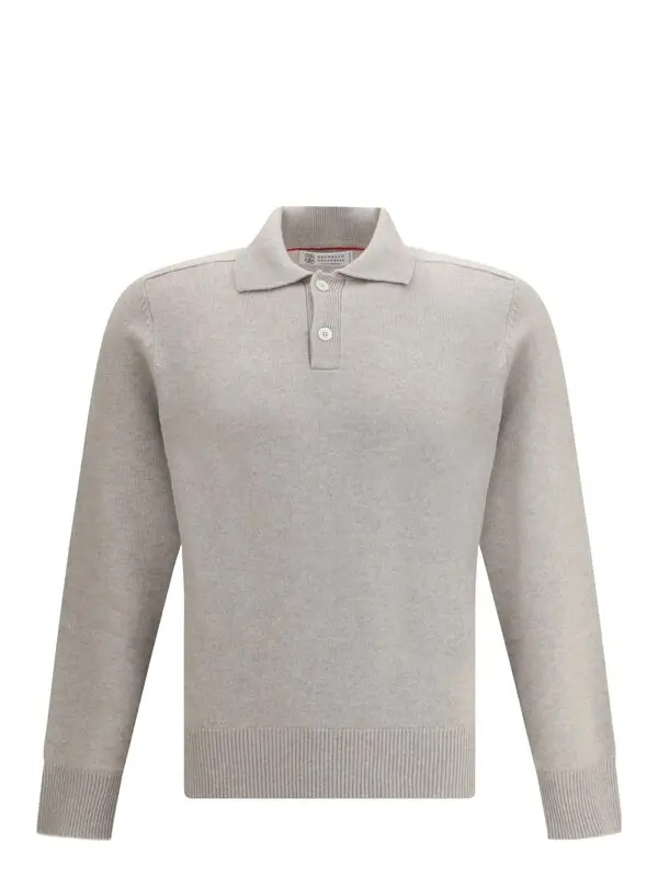 Brunello Cucinelli Long-sleeved Knitted Polo Shirt - Beige