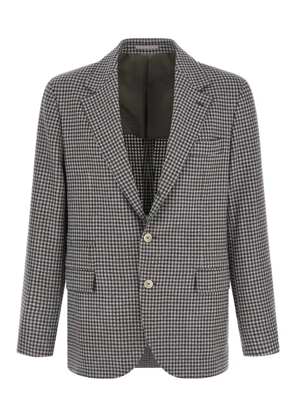 Brunello Cucinelli Houndstooth Single-breasted Blazer - Dark Gray
