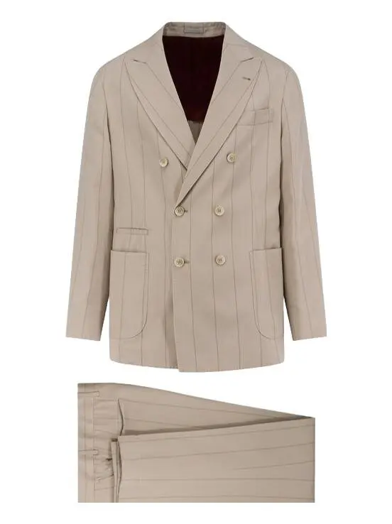 Brunello Cucinelli Double-breasted Striped Suit - Light Brown