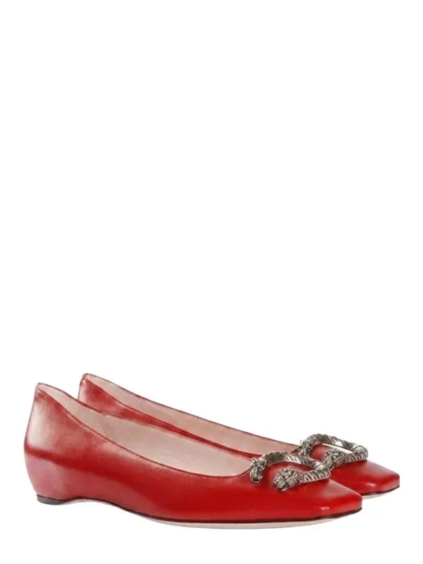 Gucci Square-toe Ballet Flats With Silver Tiger Detail - Red