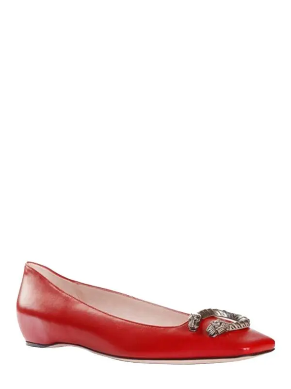 Gucci Square-toe Ballet Flats With Silver Tiger Detail - Red