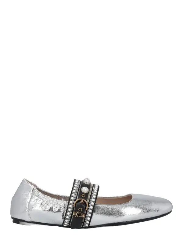 Pinko Pearl-embellished Buckle Ballet Flats - Gray
