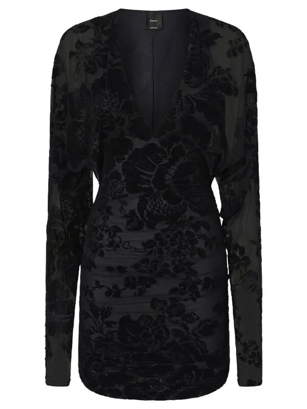 Pinko Roulette Lace Detailed Long Sleeve Dress - Black