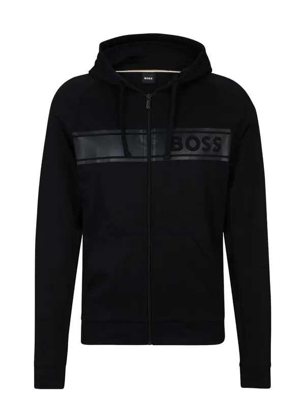 Hugo Boss Zip-up Hoodie With Logo Print - Black