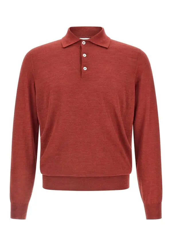 Brunello Cucinelli Long Sleeved Knitted Polo Shirt - Red