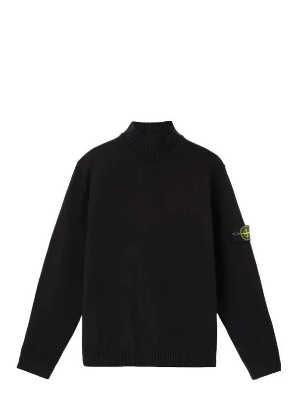 Stone Island Logo Patch Turtleneck Jumper - Black