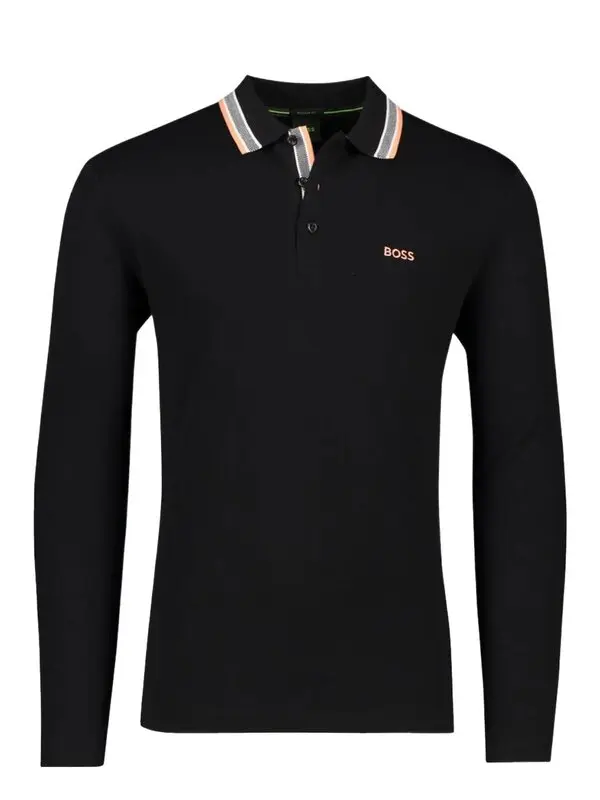 Hugo Boss Striped Collar Polo Shirt - Black