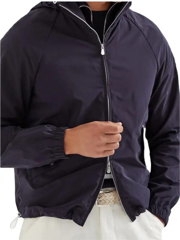 Brunello Cucinelli Water-resistant Zip-up Jacket With Hood - Navy Blue