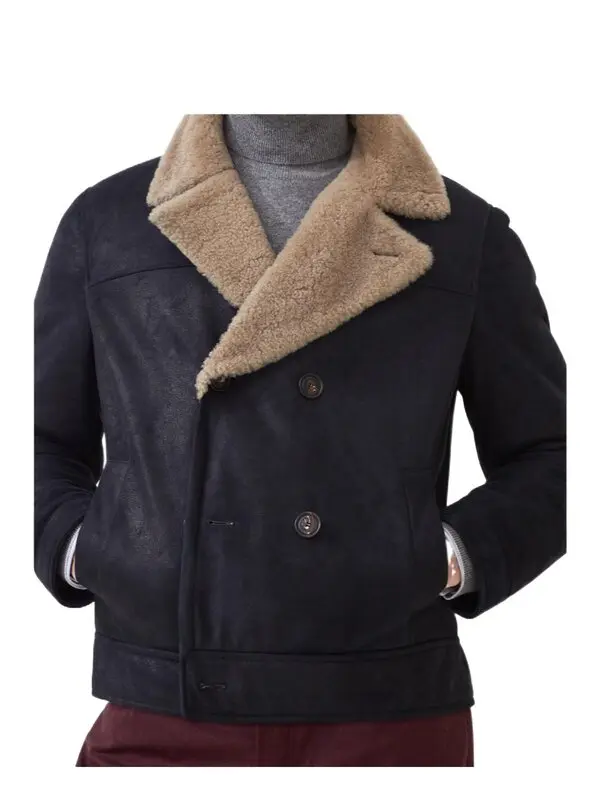 Brunello Cucinelli Double-breasted Jacket With Shearling Collar - Black