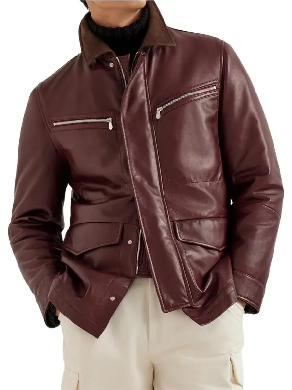 Brunello Cucinelli Nappa Leather Field Jacket - Red