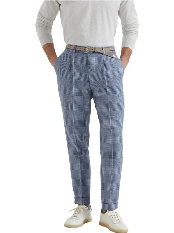 Brunello Cucinelli Houndstooth Pattern Tailored Trousers - Gray