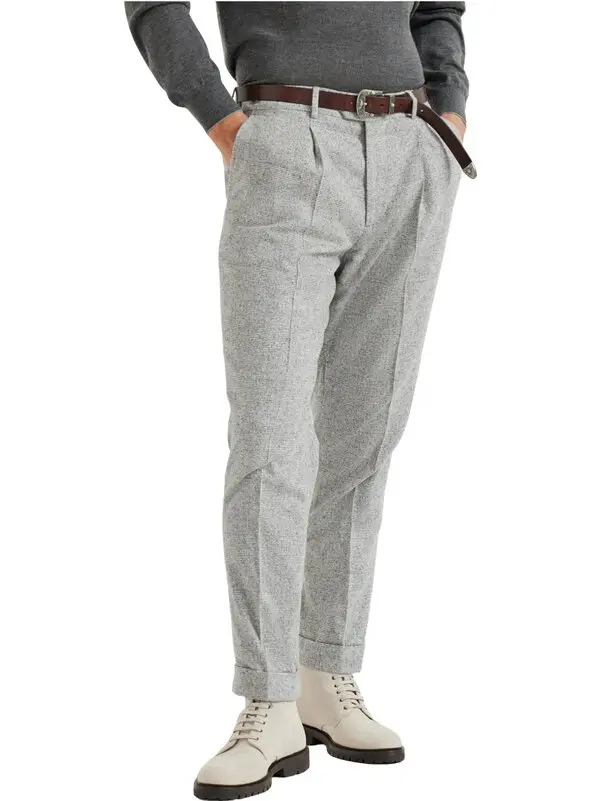 Brunello Cucinelli Pleated Wool-silk Blend Trousers - Gray
