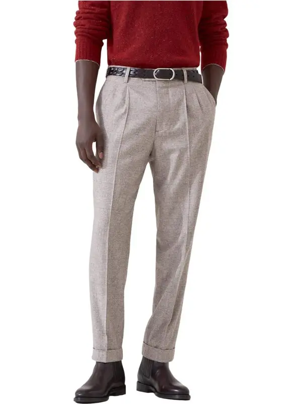 Brunello Cucinelli Pleated Tailored Trousers With Cuffed Hem - Nude