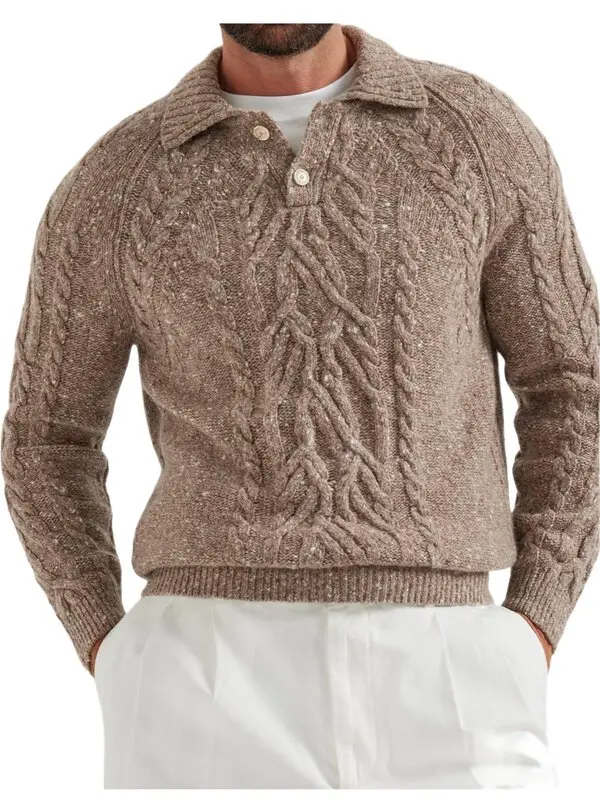 Brunello Cucinelli Cable-knit Polo Sweater - Hazelnut Color