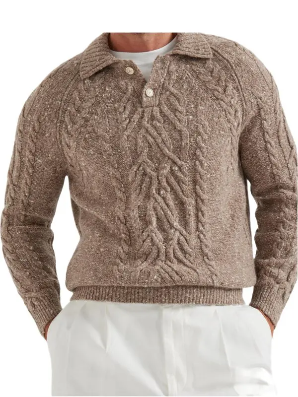 Brunello Cucinelli Cable-knit Polo Sweater - Hazelnut