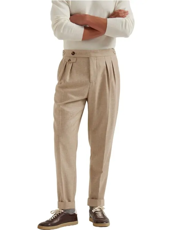 Brunello Cucinelli Houndstooth Tailored Trousers - Nude