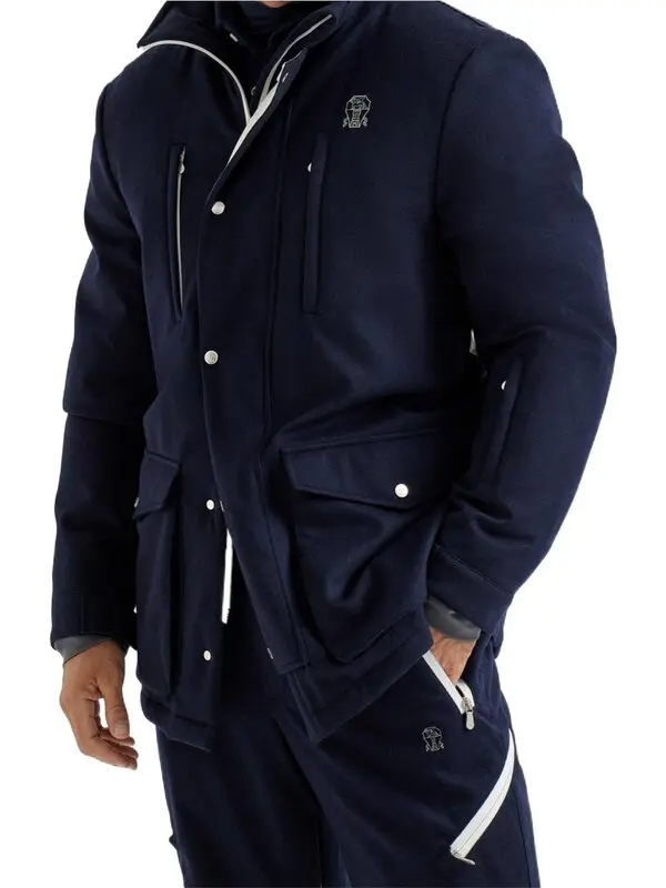 Brunello Cucinelli Belted Wool Military Jacket - Blue