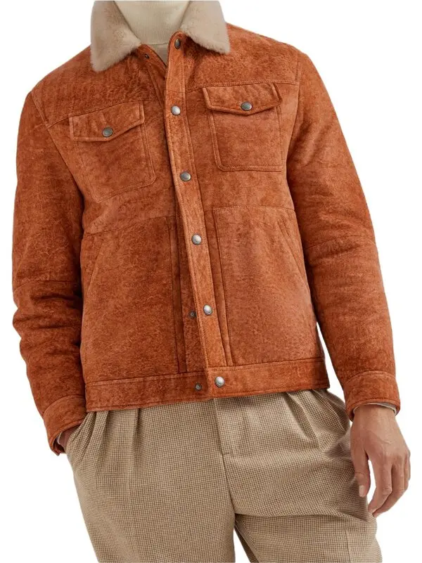 Brunello Cucinelli Shearling Collar Jacket - Brown
