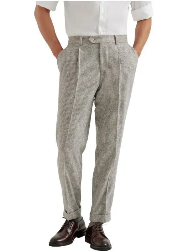 Brunello Cucinelli Pleated Check Trousers - Gray