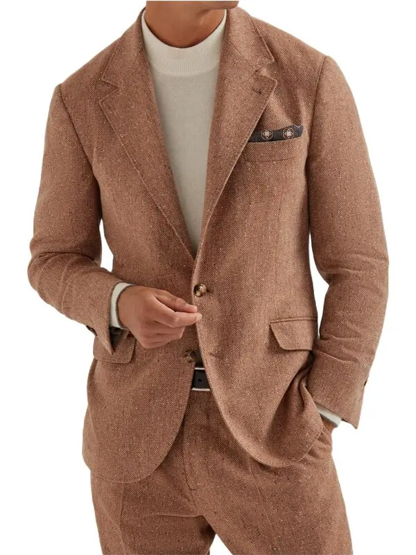 Brunello Cucinelli Herringbone-pattern Single-breasted Blazer - Light Brown