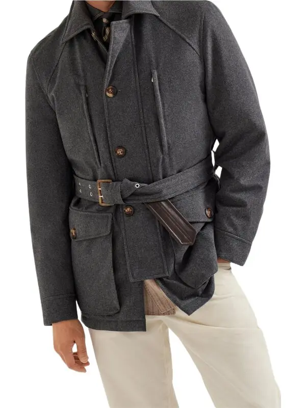 Brunello Cucinelli Belted Padded Jacket - Anthracite
