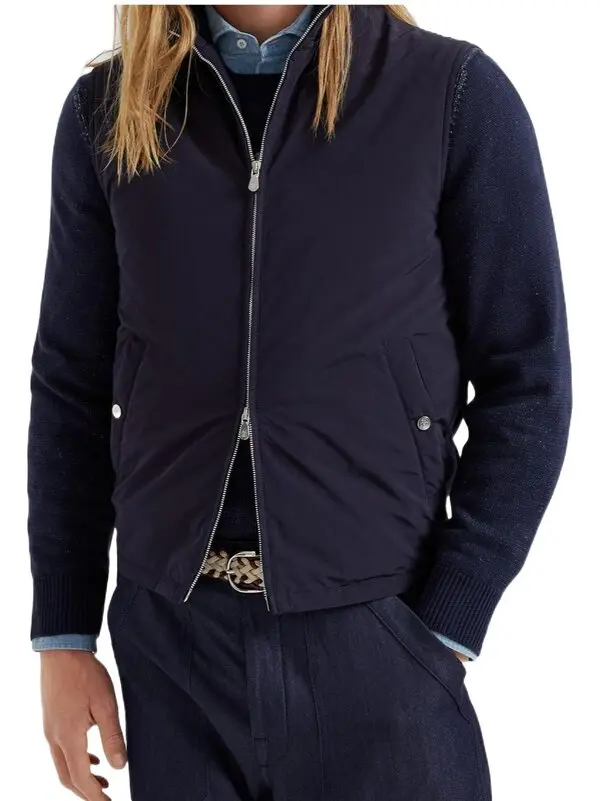 Brunello Cucinelli Microfiber And Knit Gilet - Navy Blue