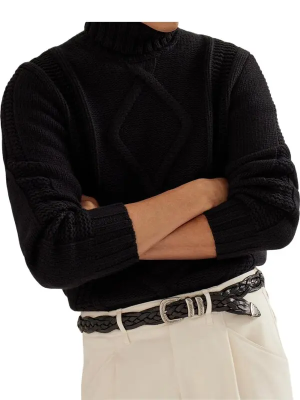 Brunello Cucinelli Cashmere Ribbed Turtleneck Sweater - Black
