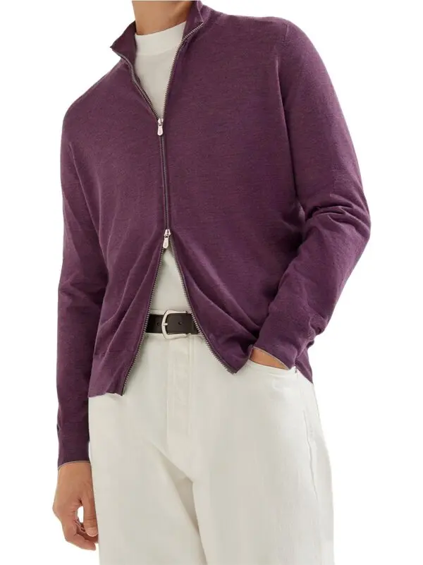 Brunello Cucinelli Zip-up Fine-knit Cardigan - Purple